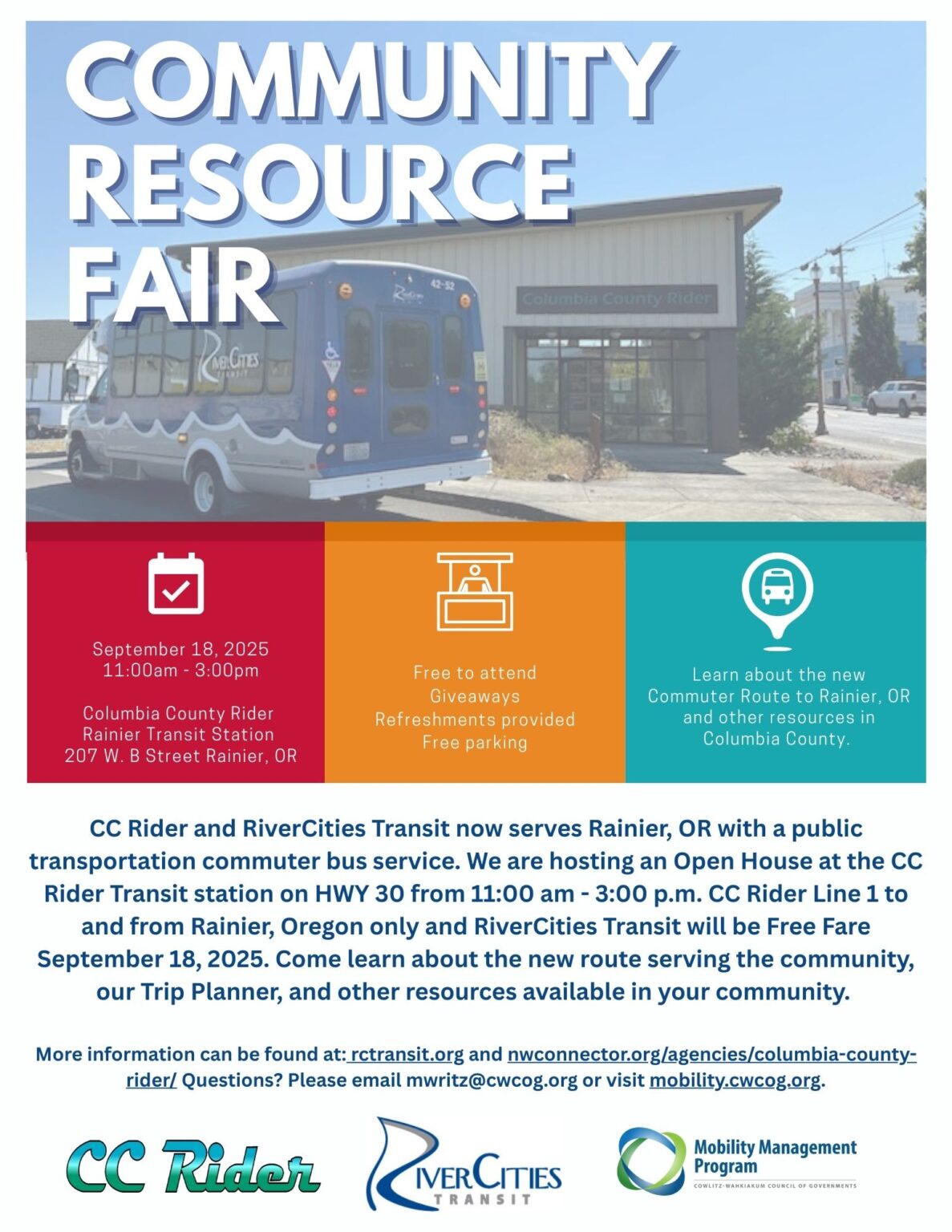 Community Resource Fair at the Rainier Transit Center NW Connector